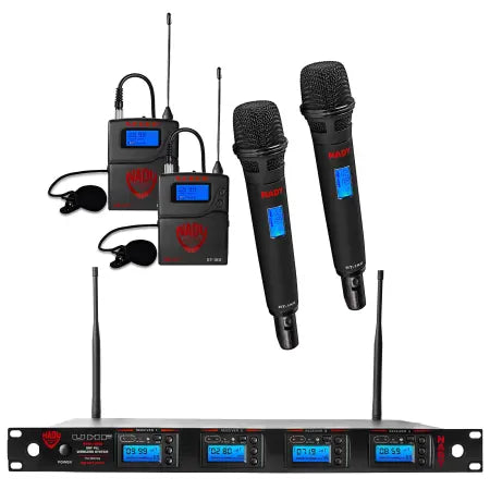 Nady 4W-1KU-HTLT | Quad UHF Wireless Receiver with Handheld / Lavalier